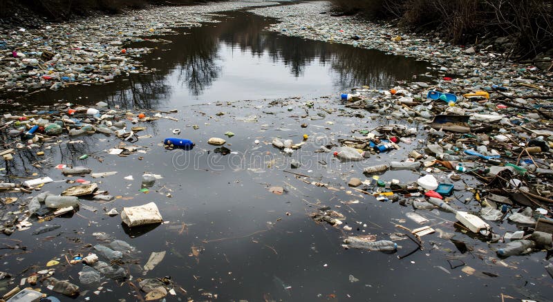 River Pollution with Plastic Waste and Trash Floating on Water Surface ...