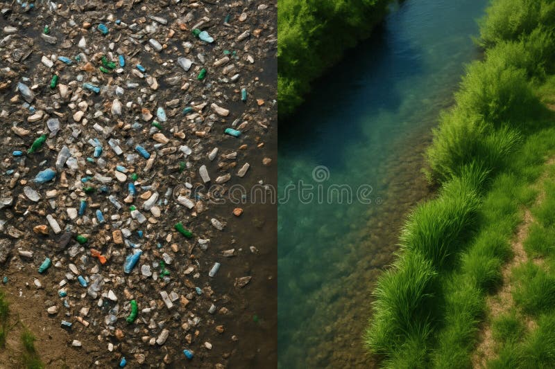 River Pollution Vs Clean Water Concept - Plastic Waste and ...