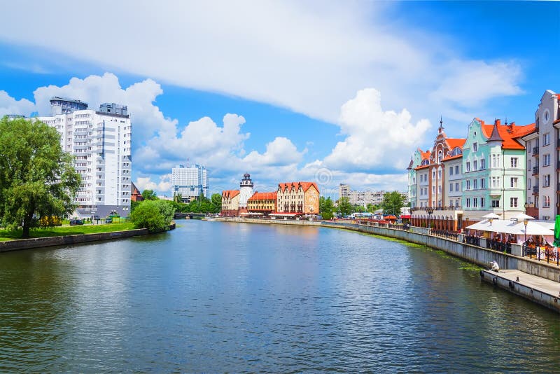 River Pregel stock image. Image of waterfront, road, modern - 61288787