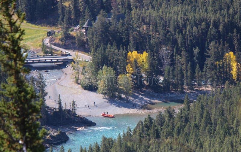 River Raft in Bow River , Banff, Alberta Stock Image - Image of lake ...