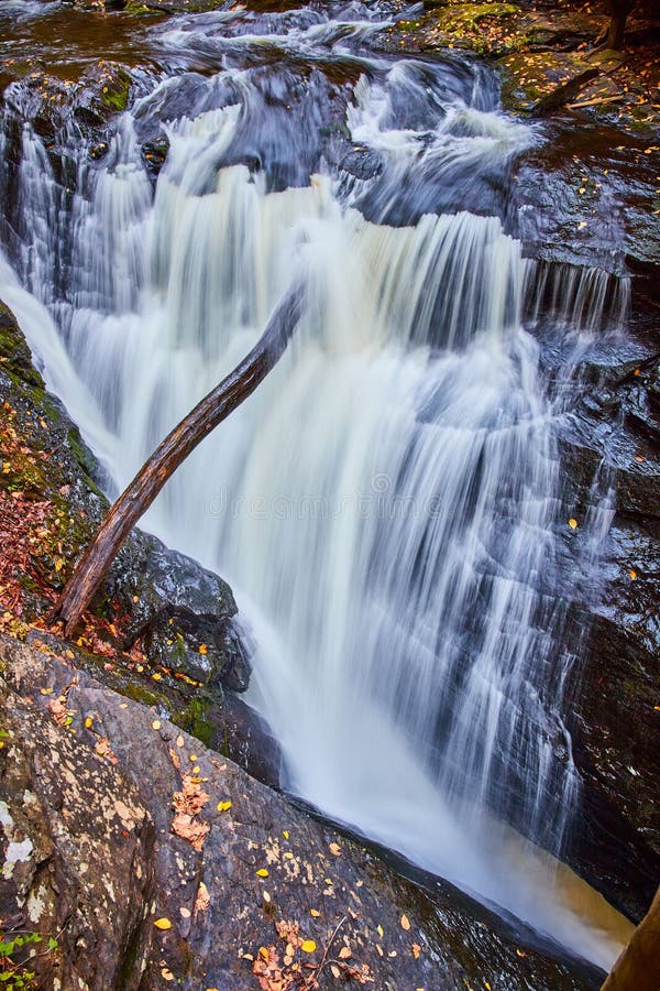 River Rages Down Steep Gorge into Rocks with Fall Leaves Stock Photo ...