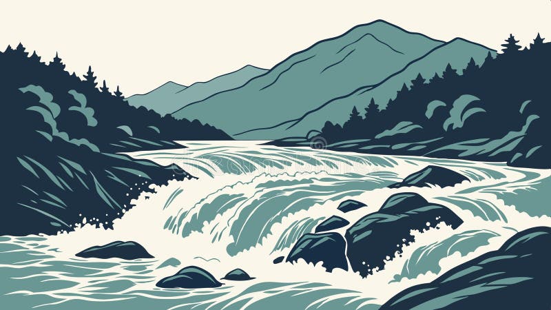River Rapids Flowing, Powerful Water Nature Force. Vector Design ...