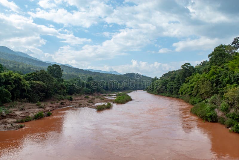 The River With Red From The Heavy Rain Flowing From The Mountains Stock ...