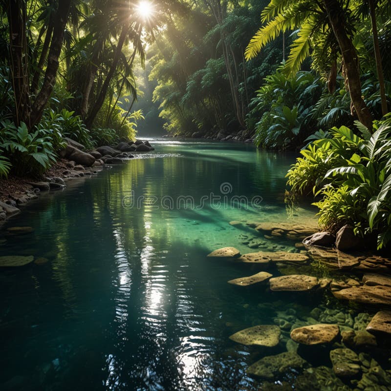 River with Reflections of the Vegetation on the Clear Water, Sunshine ...