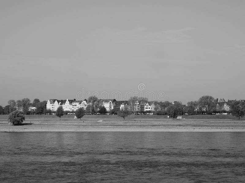 River Rhein View in Duesseldorf, Black and White Stock Photo - Image of ...