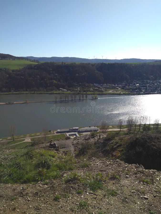 River Rhein View Mountain Water Land Valley High Trees Stock Photo ...