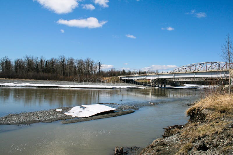 Riverbed with bridge stock image. Image of alaska, travel - 122470353