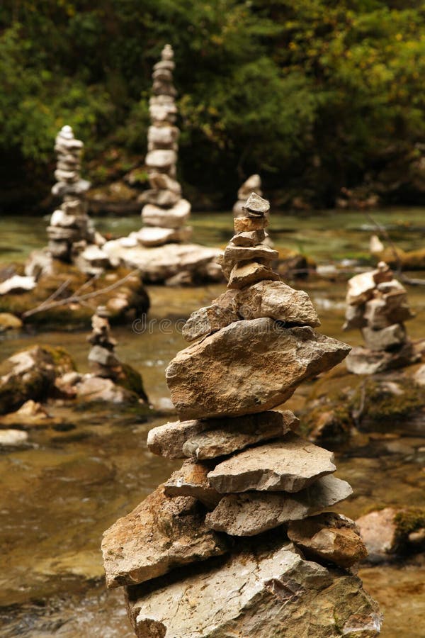 Two Rock Stacks in a Creek Bed, Piles of Stacked Rocks Stock Photo ...