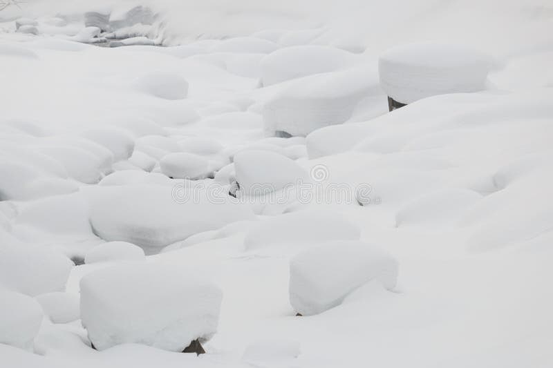 Snow Covered River Rocks in Winter River Landscape Stock Photo - Image ...