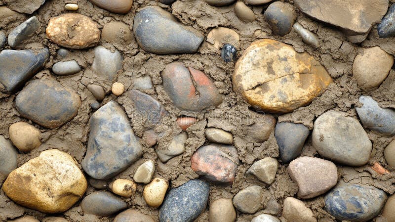 River Rocks Embedded in Muddy Clay Soil Stock Illustration ...