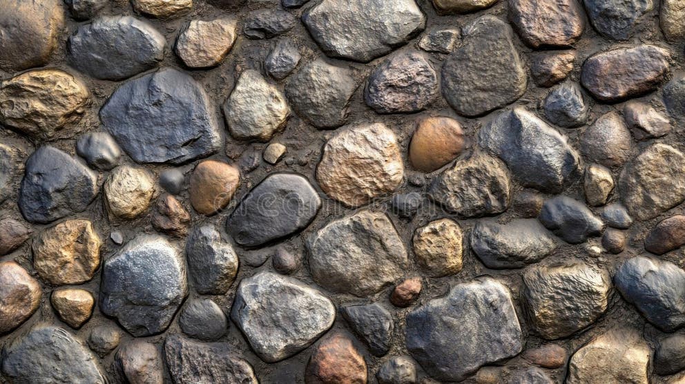 River Rocks Form a Textured Wall with Earth Tones Background Design ...