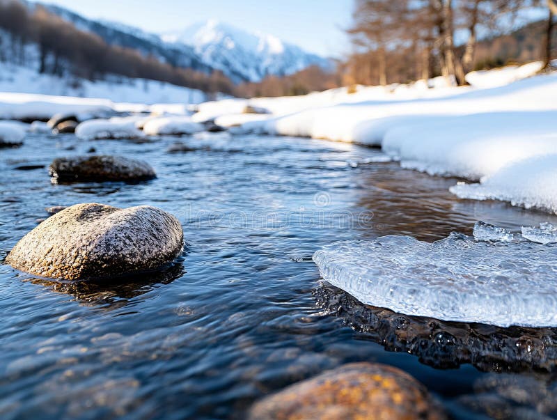 A River with Rocks and Ice in the Water Stock Photo - Image of water ...