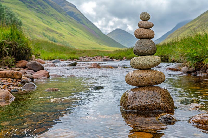 River Rocks Stacked Carefully by the Water S Edge, As the Current Flows ...