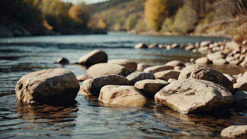 A River with Rocks and Trees in the Background. Stock Illustration ...