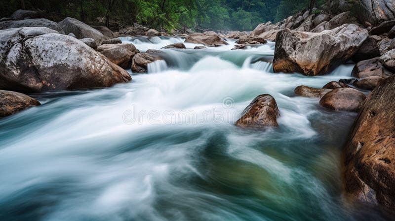 A River with Rocks and Water Moving through the Middle of it Stock ...