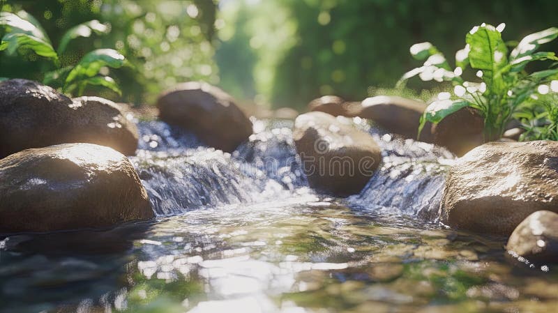 River Rocks and Water, Realistic, Cinematic Light, Sharp Focus. Stock ...