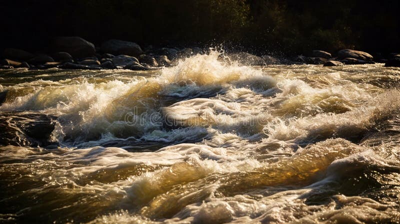 River with Rough Waters, Rapids with Waves. River Flooding, Floods and ...