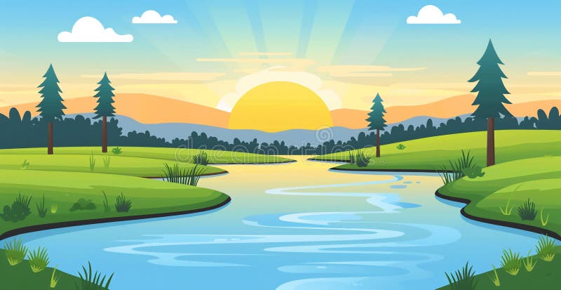 River Running through a Lush Green Countryside Stock Vector ...