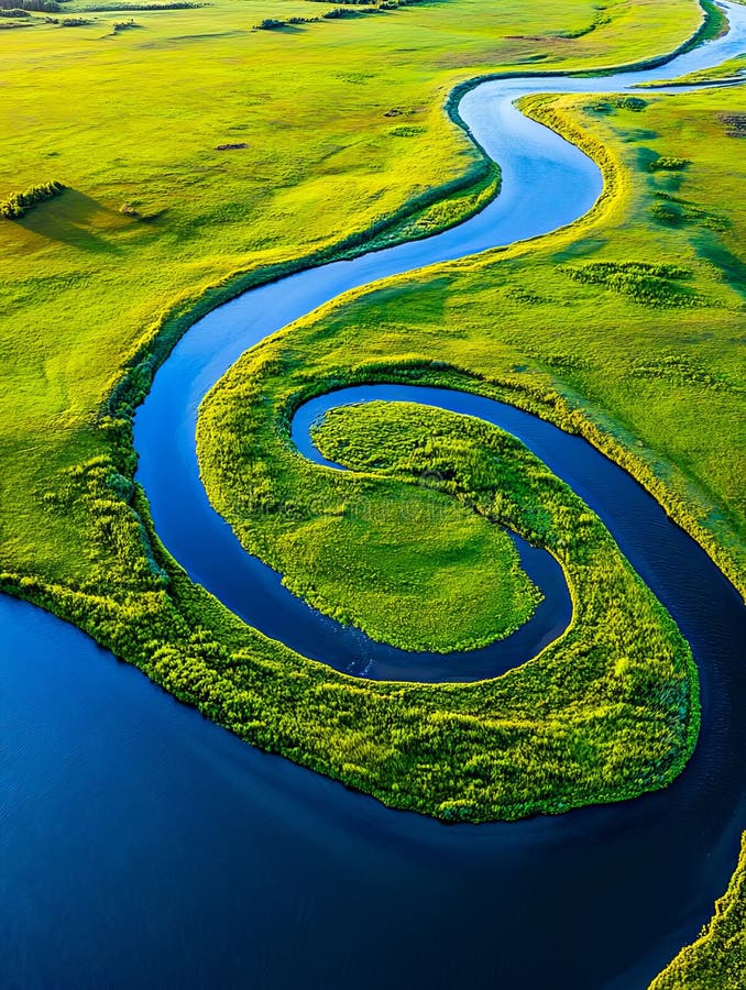 A River Running through a Lush Green Field Stock Photo - Image of field ...