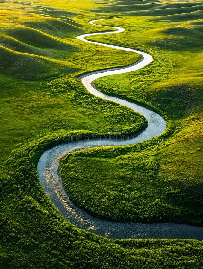 A River Running through a Lush Green Field Stock Photo - Image of ...