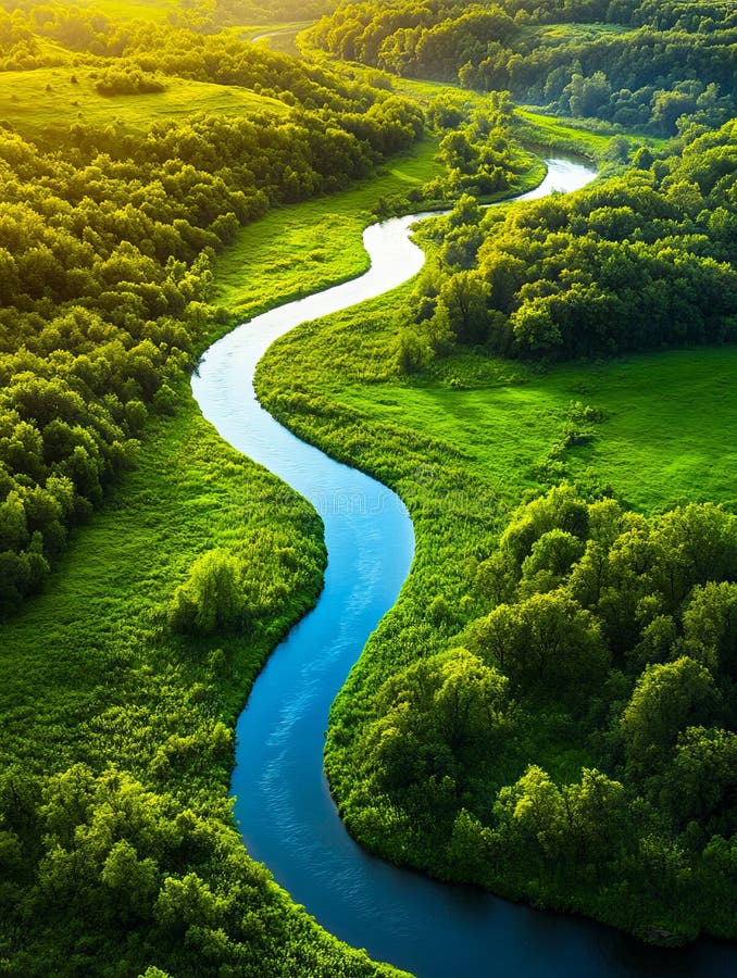 A River Running through a Lush Green Forest Stock Photo - Image of warm ...