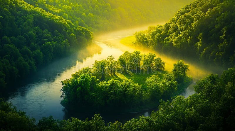 A River Running through a Lush Green Forest Stock Photo - Image of ...