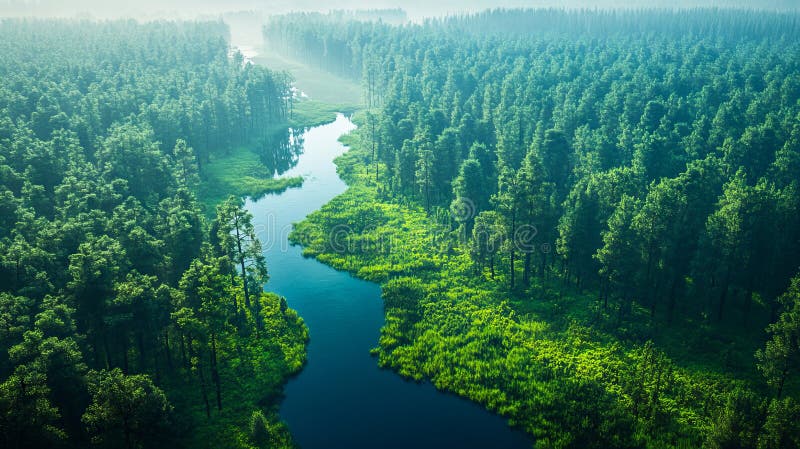 A River Running through a Lush Green Forest Stock Image - Image of ...