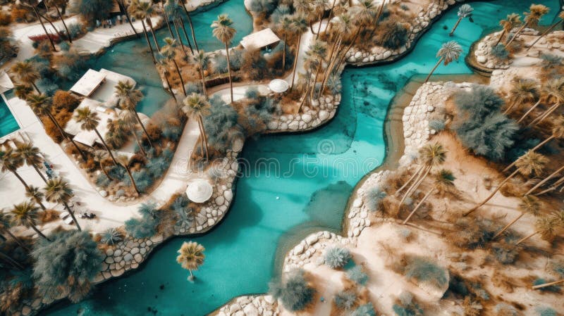 A River Running through a Lush Green Forest Filled with Palm Trees ...