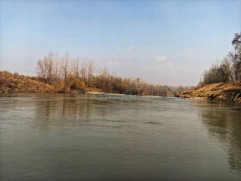A River Running through Plains of Kashmir in Autumn Season. Stock Image ...