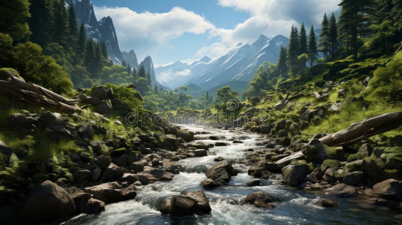 A River Running through a Rocky Area. Generative AI. Stock Illustration ...