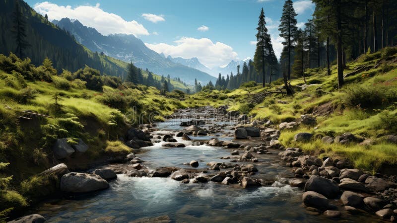 A River Running through a Rocky Area. Generative AI. Stock Illustration ...