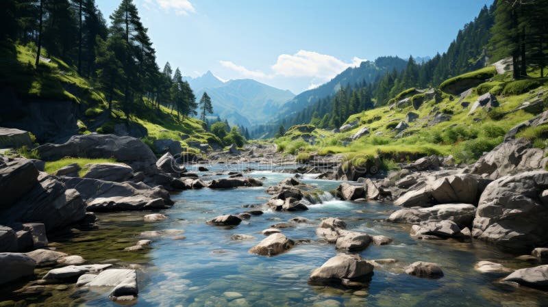 A River Running through a Rocky Area. Generative AI. Stock Illustration ...