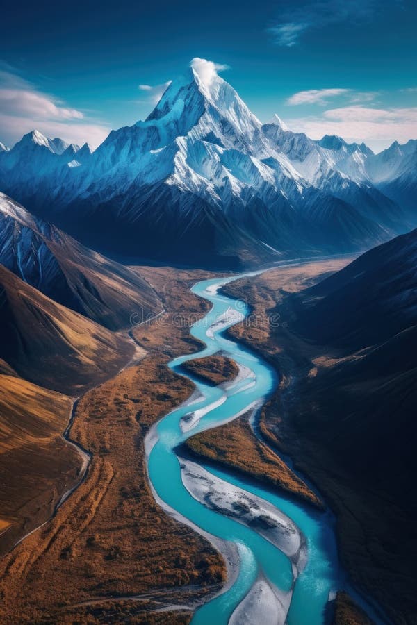 A River Running through a Valley Next To a Mountain. Generative AI ...