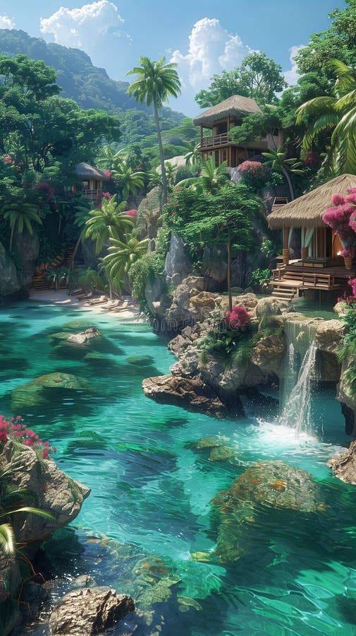 River Flowing through, Waterfall in Center. Generative AI Stock ...