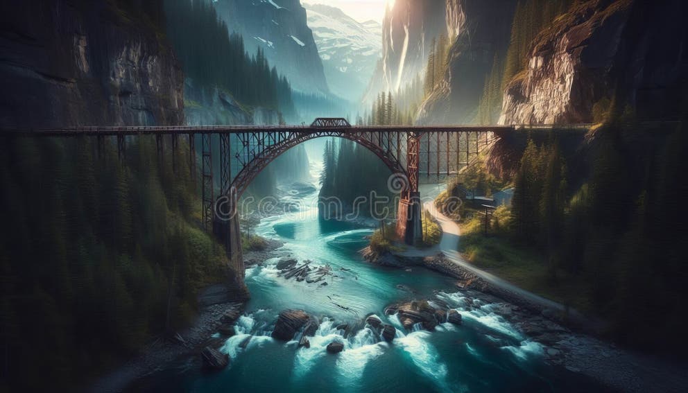 River S Fork Bridge a Bridge Situated at the Fork of Two Mounta Stock ...