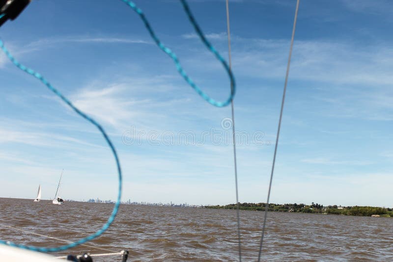 Sailing Boat Detail Outside Regatta Holiday Horizon Stock Image - Image ...