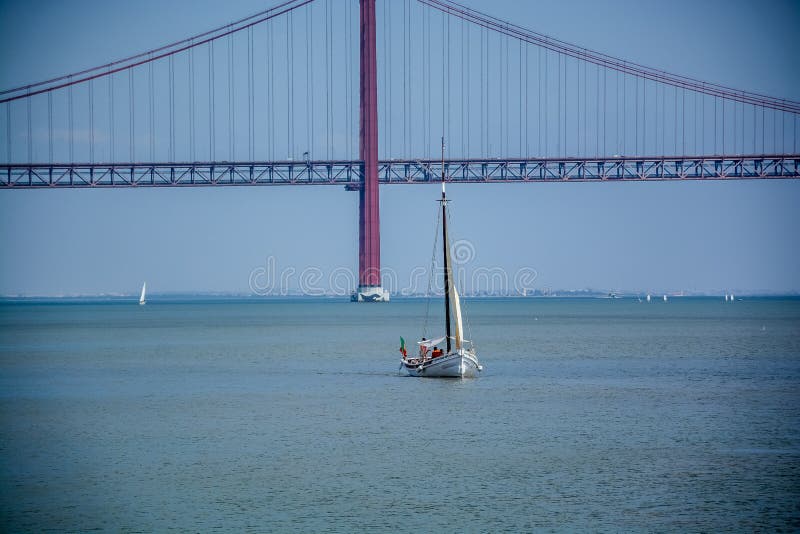 River with a Sailing Boat and the Bridge Stock Photo - Image of nature ...