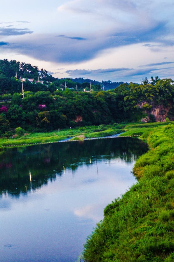 A River in Samcheok in South Korea, and a Reflection of a Green ...
