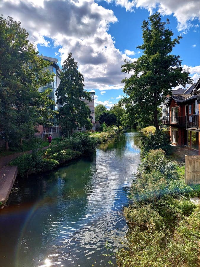 A River Scene with Blue Sky and Clouds so Peaceful Stock Image - Image ...