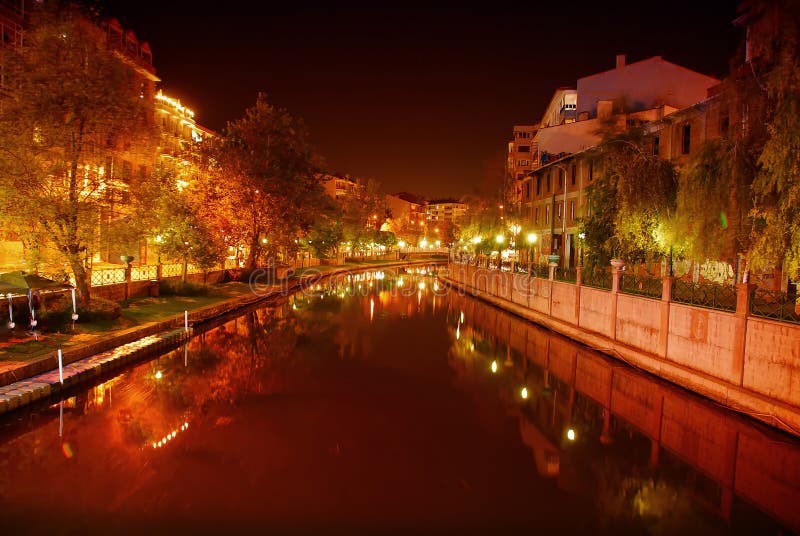 River scene at night stock photo. Image of reflection - 49414704