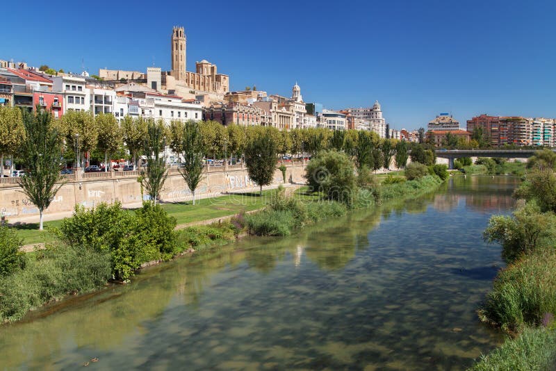 The River Segre Under the Roman Bridge, Lleida Stock Image - Image of ...