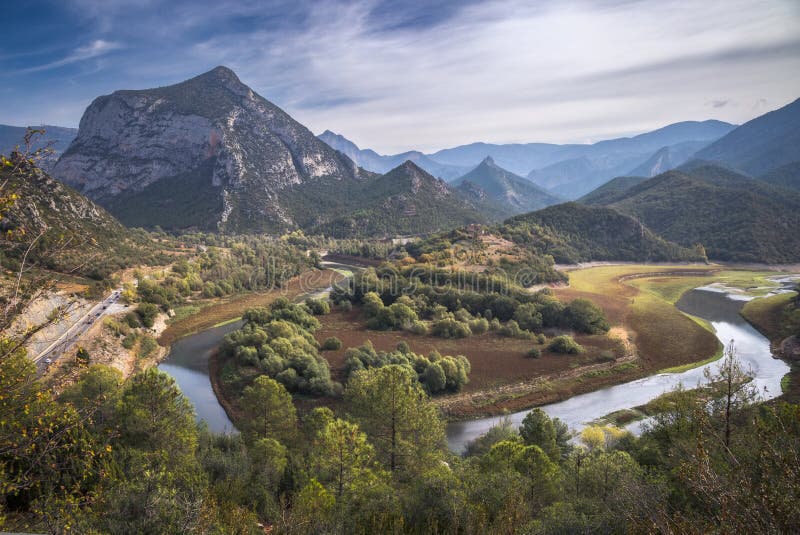 River Segre Passing through a Valley at Coll De Nargo, Catalonia Stock ...