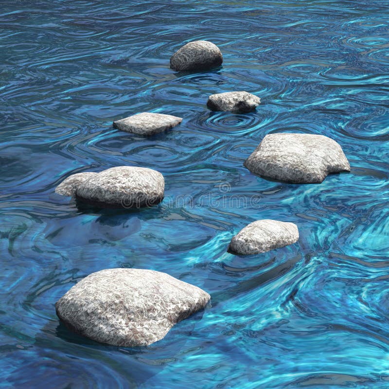 Zen Stones Stacked on River Scene Stock Illustration - Illustration of ...