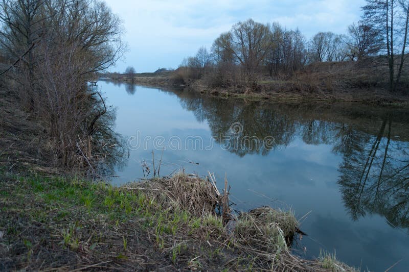 River Shore. Spring. Evening. Stock Photo - Image of landscape, bank ...