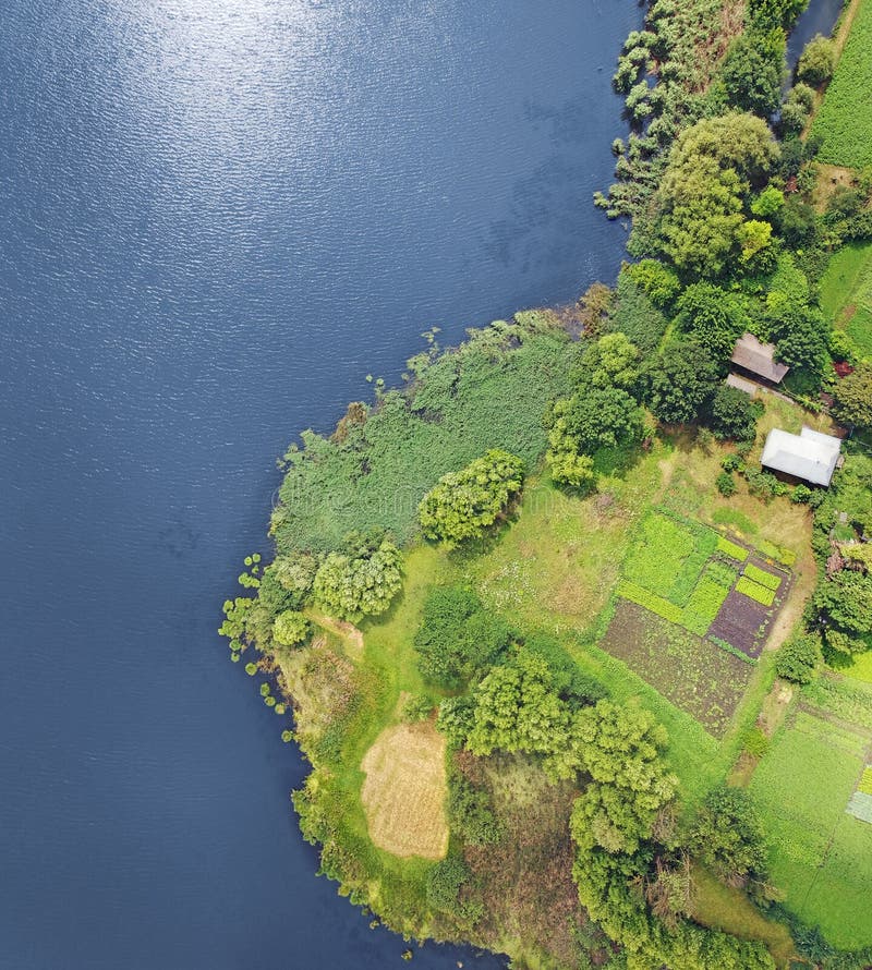 River Shoreline Aerial View Stock Photo - Image of pond, bush: 125847062