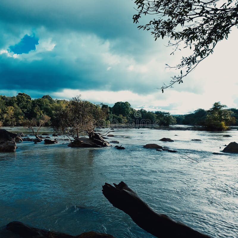 On the River Side with Beautiful Scenery, Skies, Clouds, Trees Stock ...