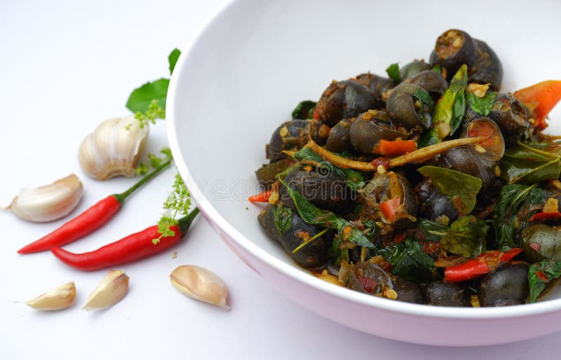 River Snail,snail Curry on White Bowl on White Background.Thai Food ...