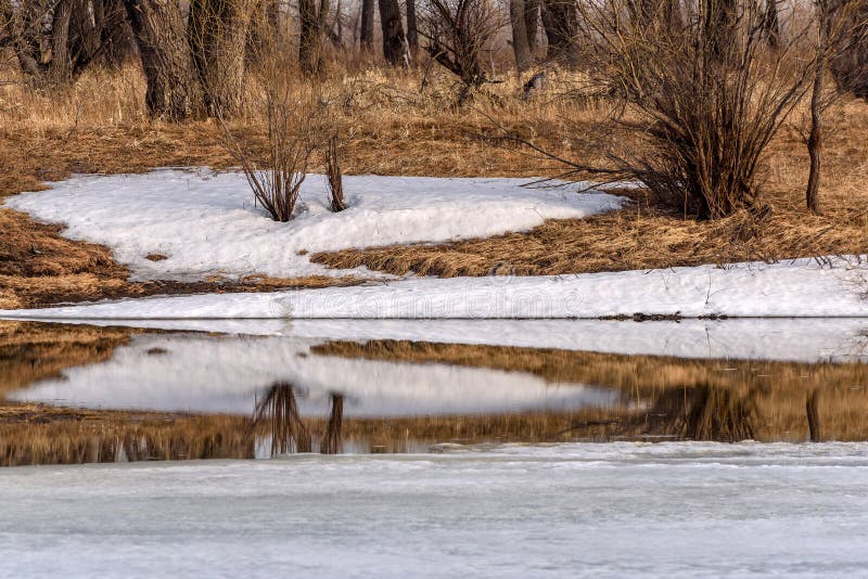 River Snow Reflection Ice Spring Stock Photo - Image of shadows ...