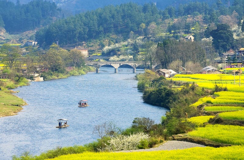 River in spring stock image. Image of boats, bloom, spring - 4395687