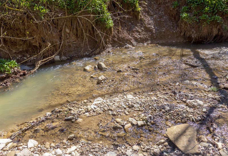 Mountain River, Spring Day Walks Along the Riverbed of a Water Barrier ...